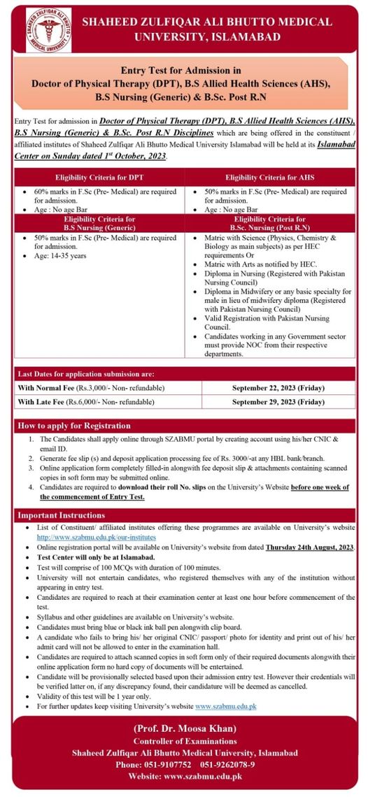 SHAHEED ZULFIQAR ALI BHUTTO MEDICAL UNIVERSITY ADMISSIONS OPEN 2024 ... SHAHEED ZULFIQAR ALI BHUTTO MEDICAL UNIVERSITY ADMISSIONS OPEN 2024 ...